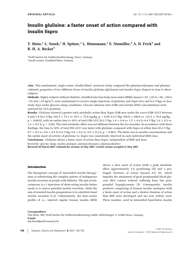 Insulin Glulisine: A Faster Onset of Action Compared With Insulin ...