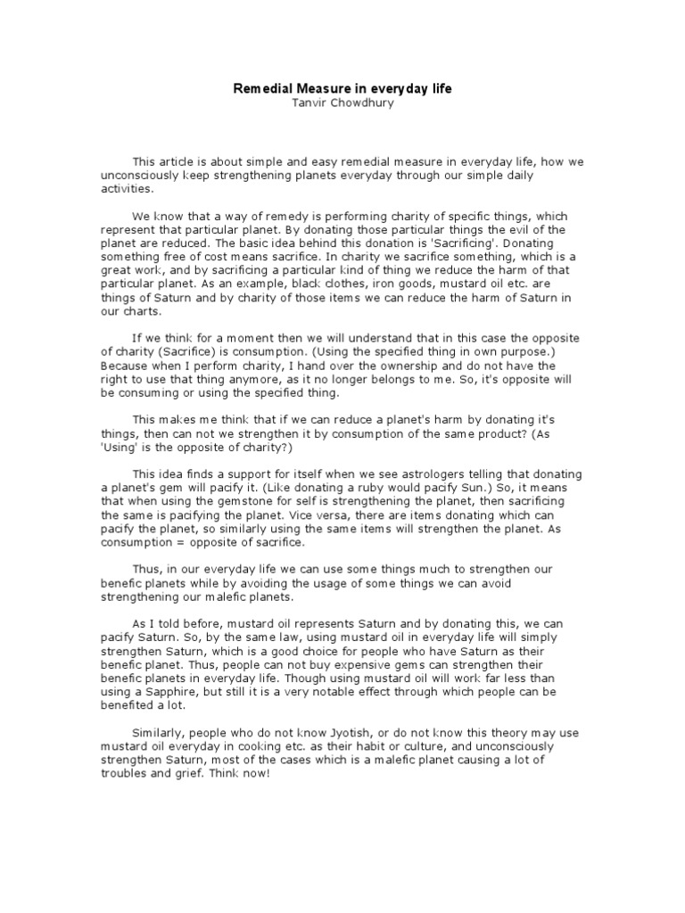 Remedial Measure in Everyday Life | PDF | Planets In Astrology