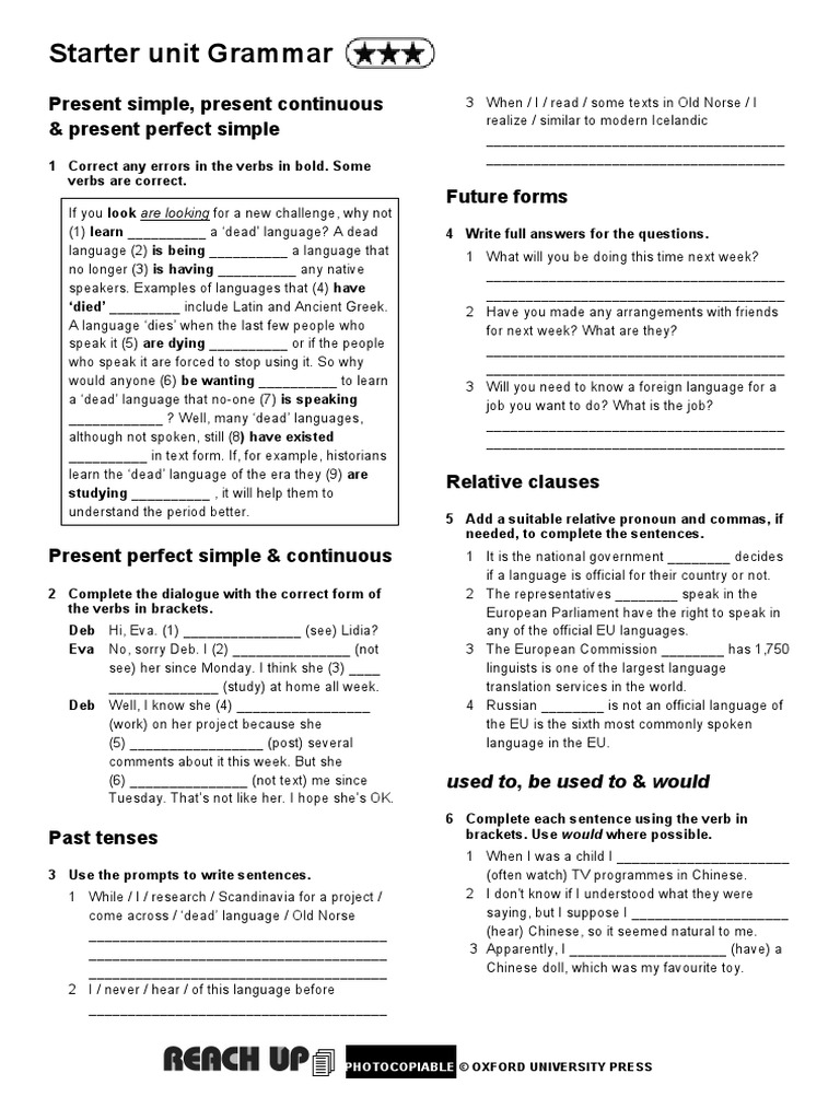Starter Unit Grammar: Present Simple, Present Continuous & Present Perfect Simple | PDF ...
