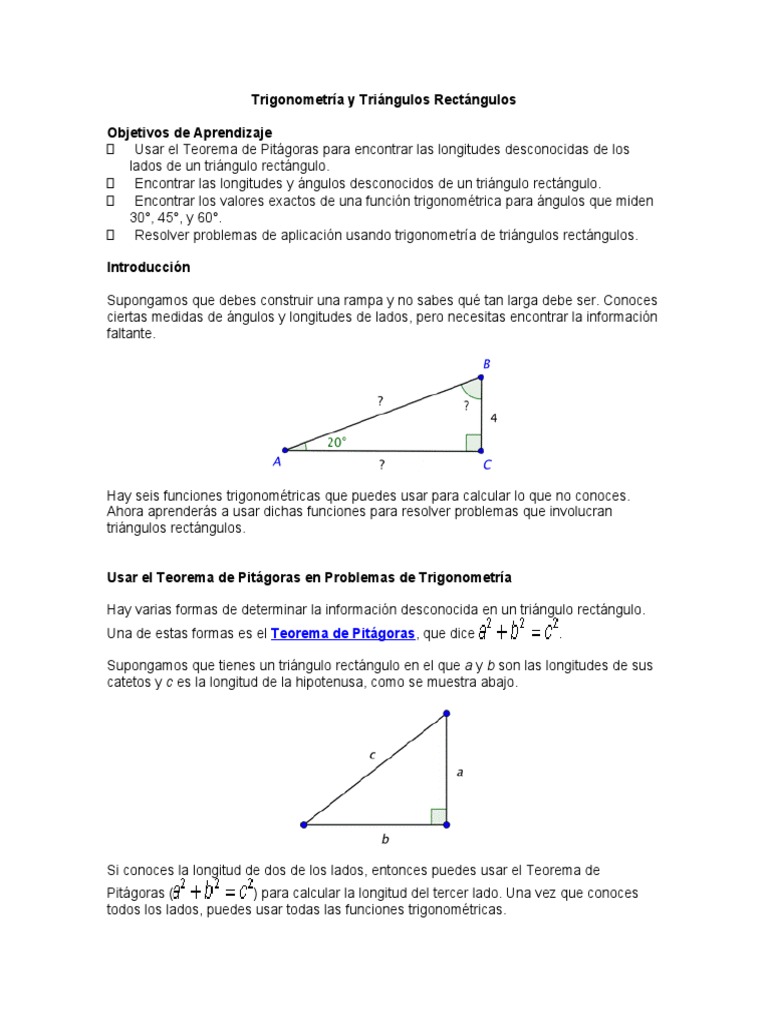 Trigonometría y Triángulos Rectángulos | PDF | Triángulo | Funciones ...