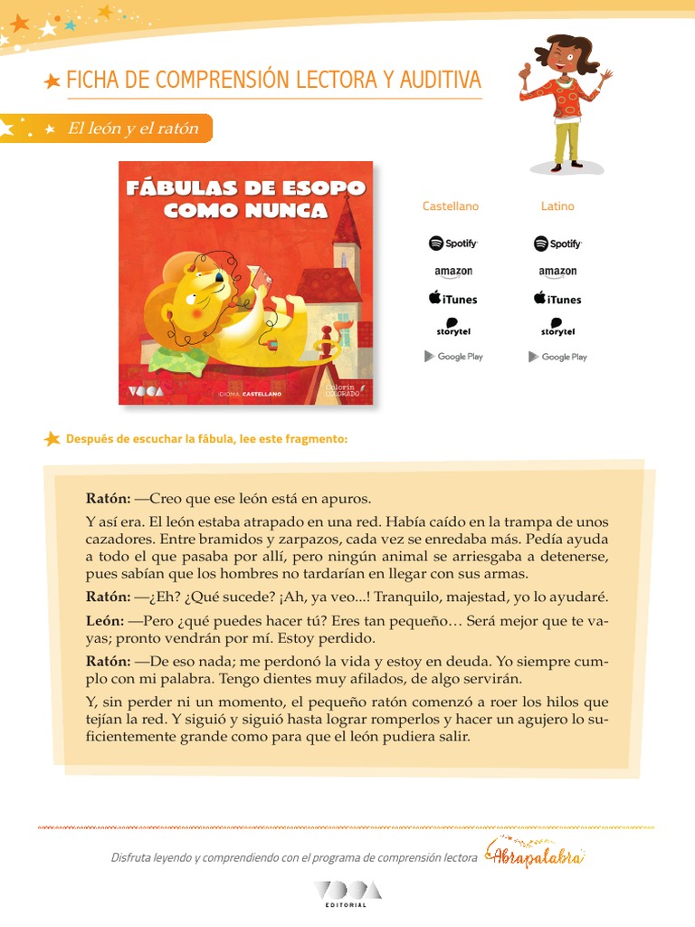 Ficha de Comprension El Leon y El Raton | PDF | Comprensión lectora