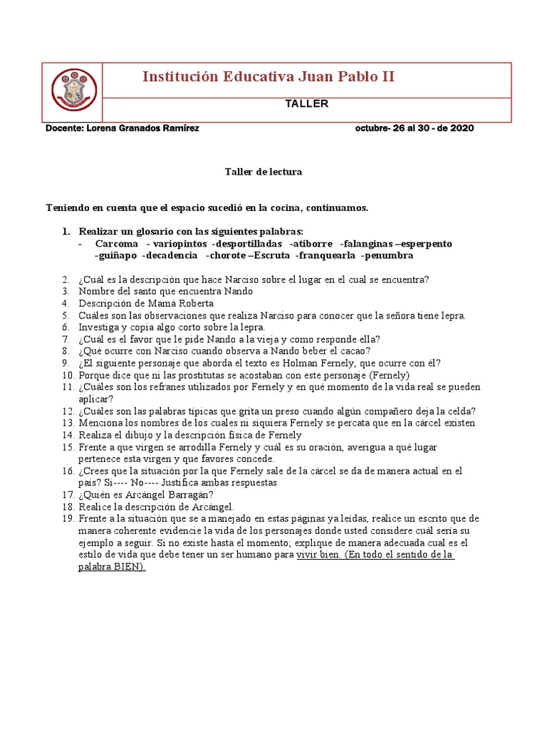 Taller de Lectura: Análisis de Personajes | PDF