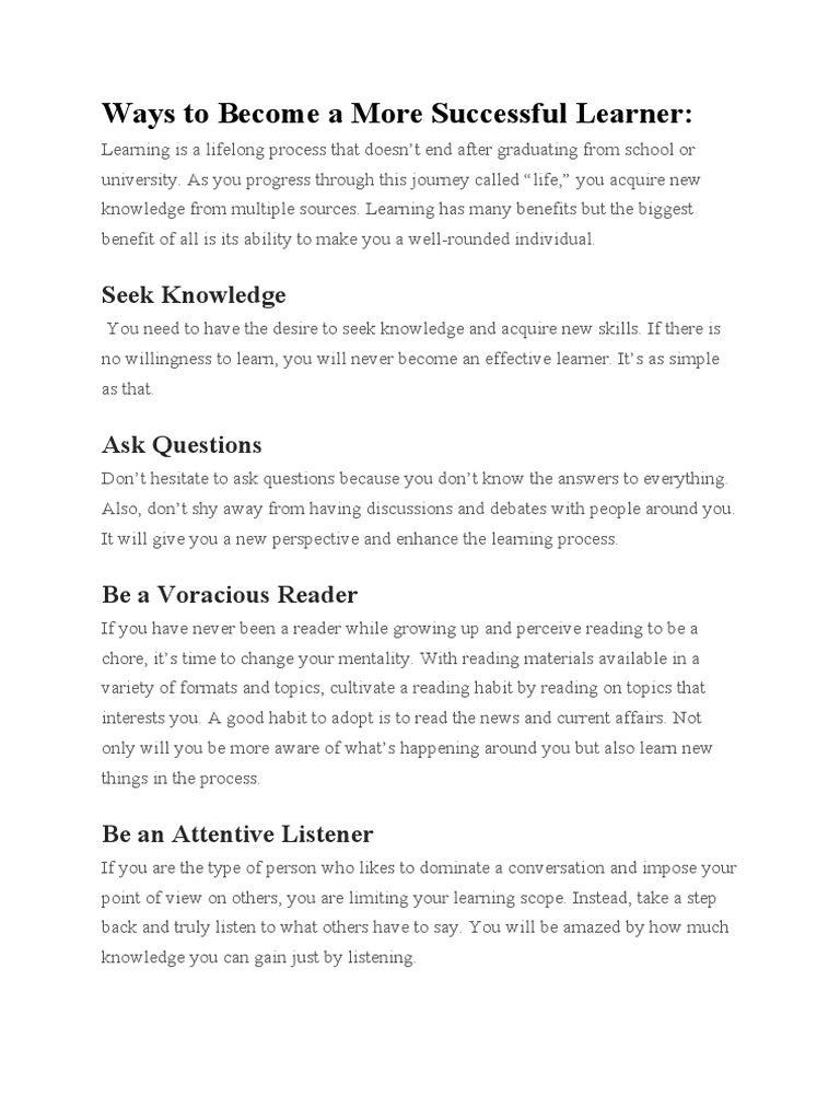 Ways To Become A More Successful Learner | PDF | Pedagogy | Applied ...