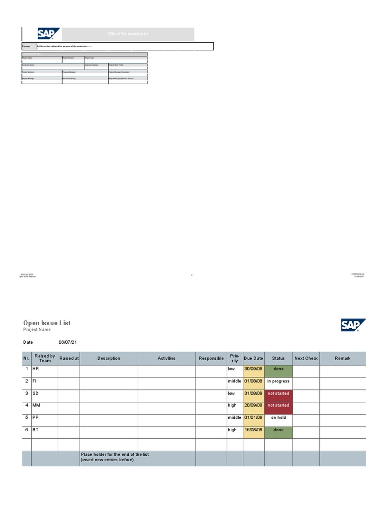 PM - 45 Open Issues List Template | PDF | Business | Computing And ...