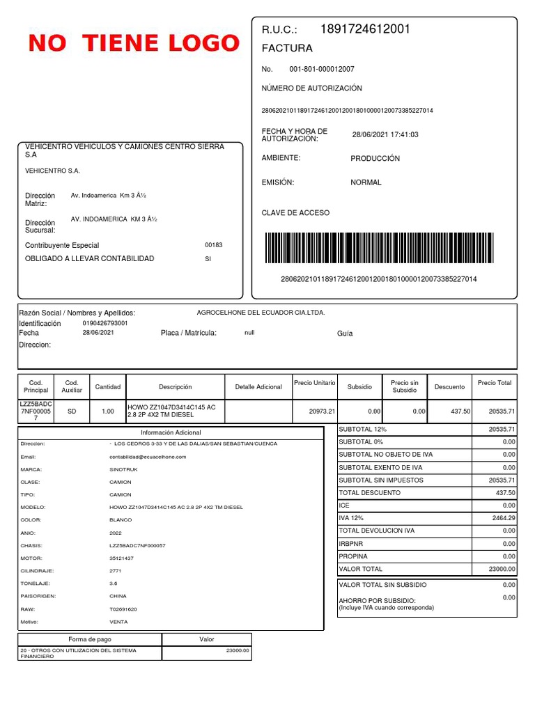 Factura - 2021-06-29T103617.971 | PDF | Vehículos | Vehículo de motor