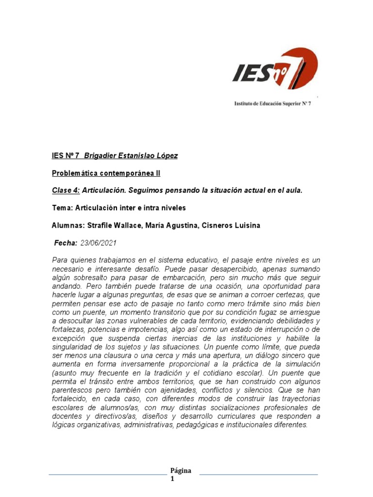 Articulacion Inter e Intra Niveles | PDF | Educación de la primera ...