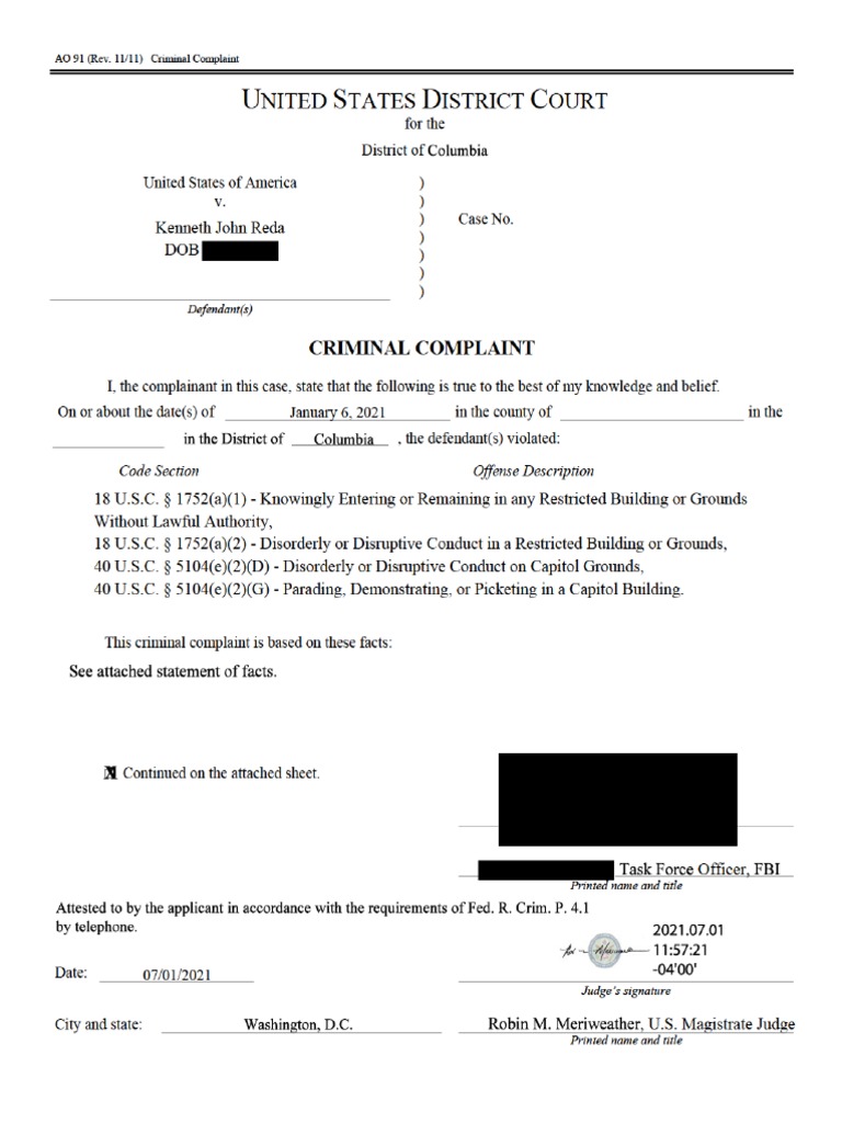 Reda Charging Documents | PDF | United States Capitol | United States ...