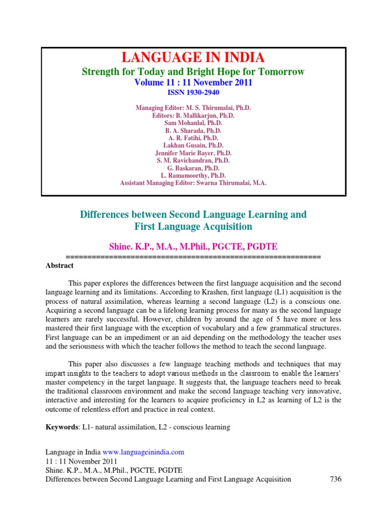 First Language Vs Second | PDF | Second Language | Language Education
