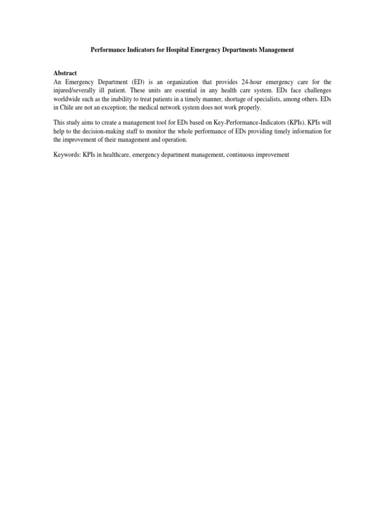Performance Indicators For Hospital Emergency Departments Management ...
