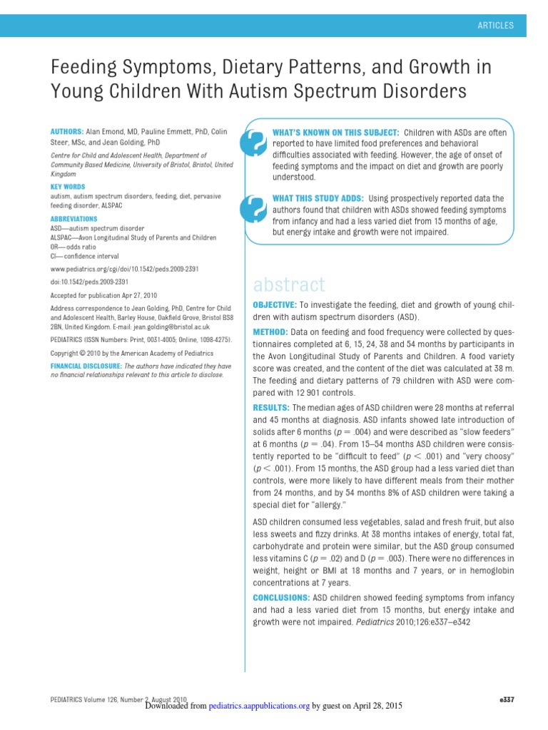 Feeding Symptoms, Dietary Patterns, and Growth in Young Children With ...