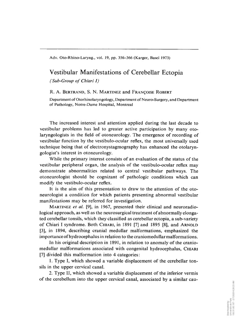 Vestibular Manifestations of Cerebellar Ectopia | PDF | Cerebellum ...