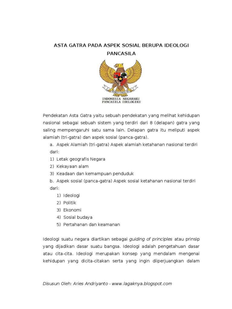 Asta Gatra Pada Aspek Sosial Berupa Ideologi Bangsa | PDF | Sains ...
