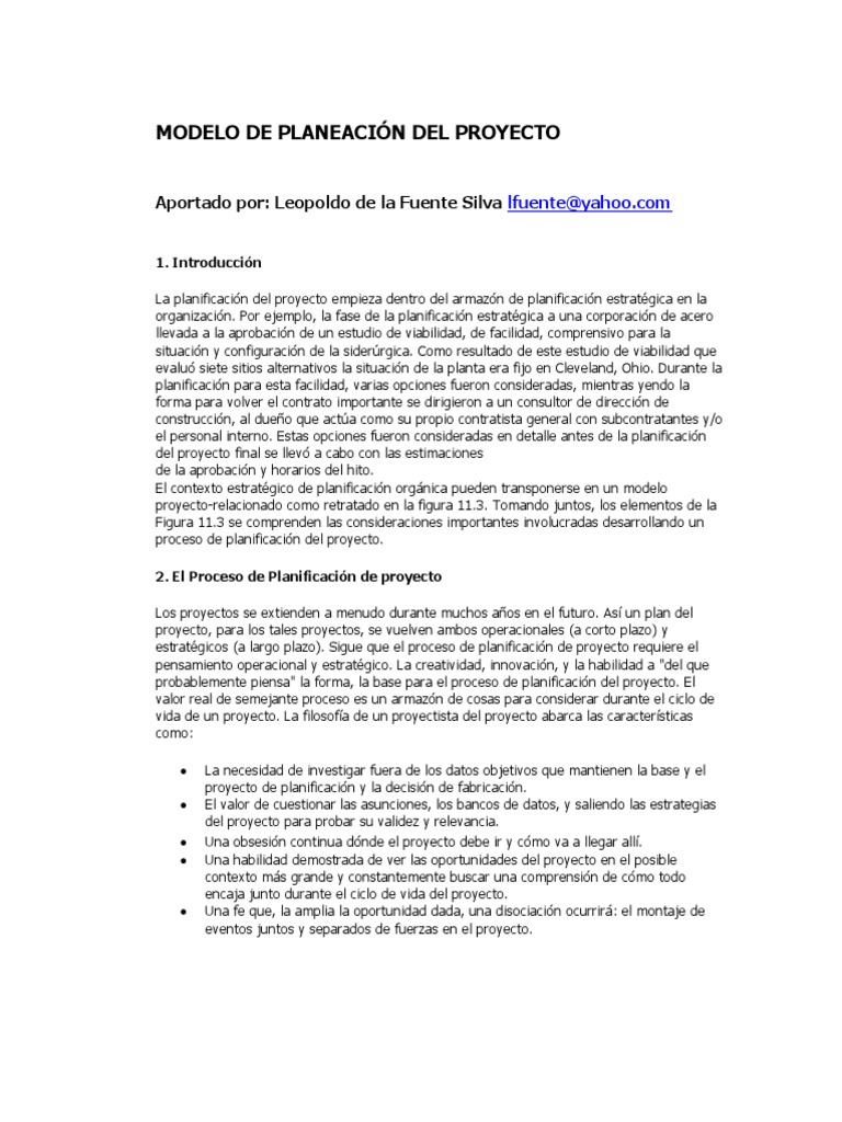 Modelo de Planeacion Del Proyecto | PDF | Planificación | Presupuesto