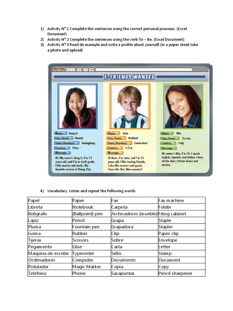Beginner English Language Tasks | PDF