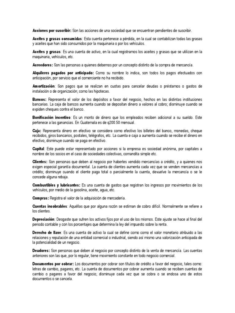 Definicion de Cuentas de Contabilidad | PDF | Hipoteca Comercial ...