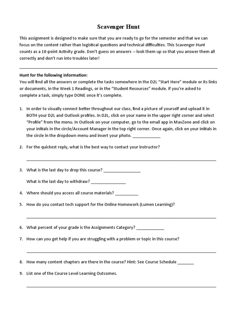D2L and Course Scavenger Hunt | PDF | Microsoft Outlook | Software