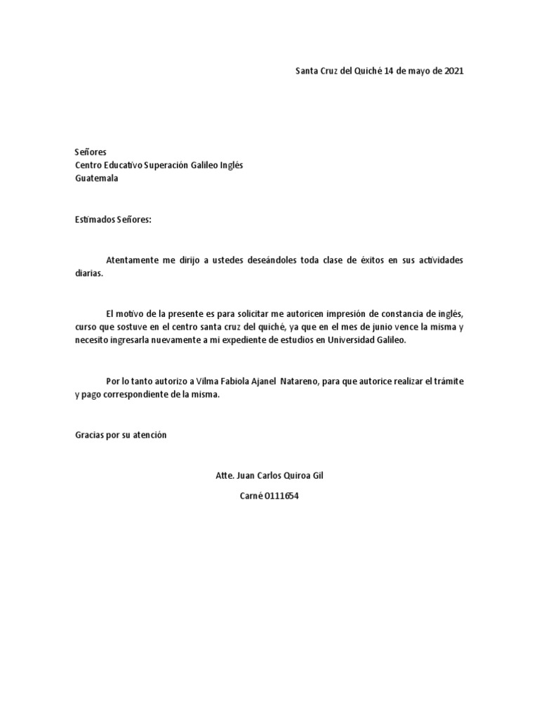 Carta de Ingles | PDF