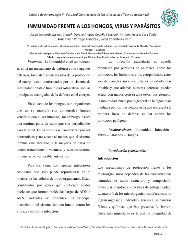 Inmunidad Frente A Los Hongos, Virus y Parásitos | PDF | Sistema inmune | Sistema inmune innato