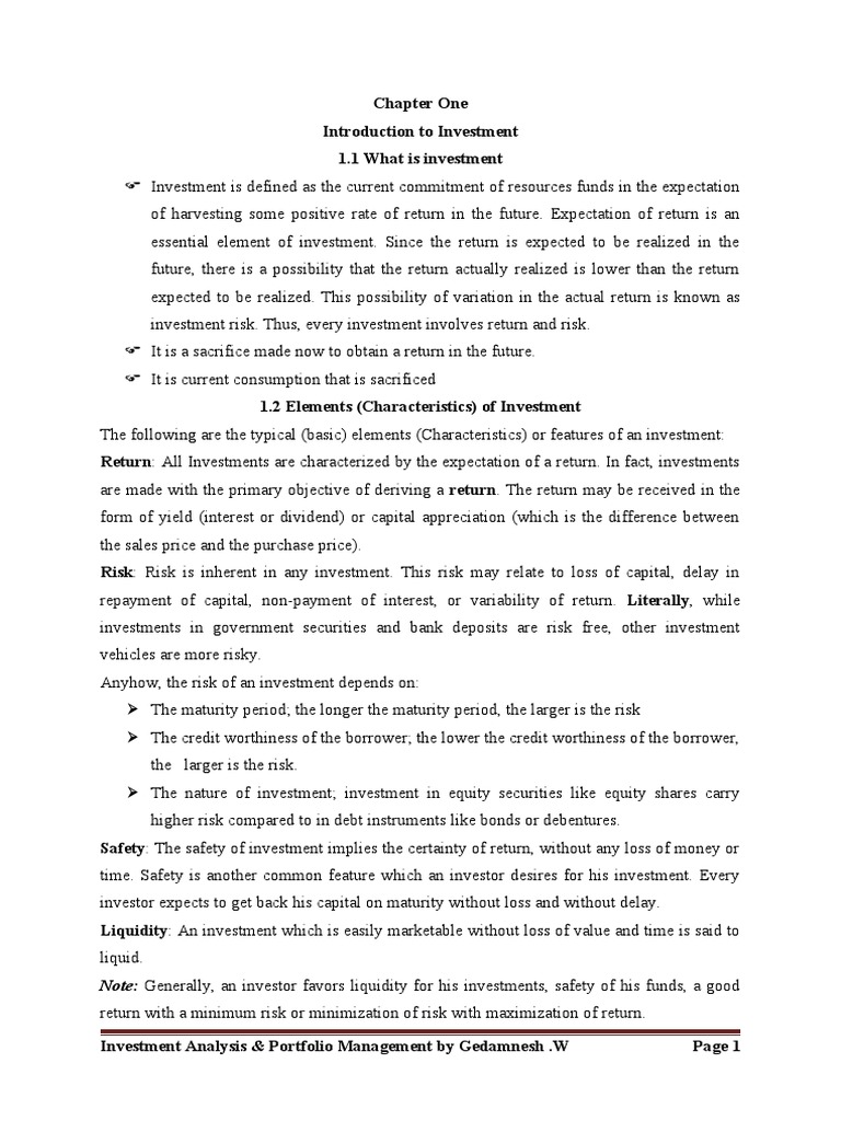 Investement Analysis and Portfolio Management Chapter 1 | PDF ...