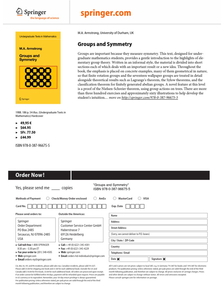 Productflyer - 978 0 387 96675 5 | PDF | Group (Mathematics) | Value ...