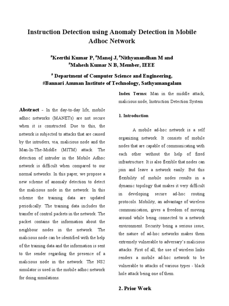 Instruction Detection Using Anomaly Detection in Mobile Adhoc Network | PDF | Routing | Computer ...