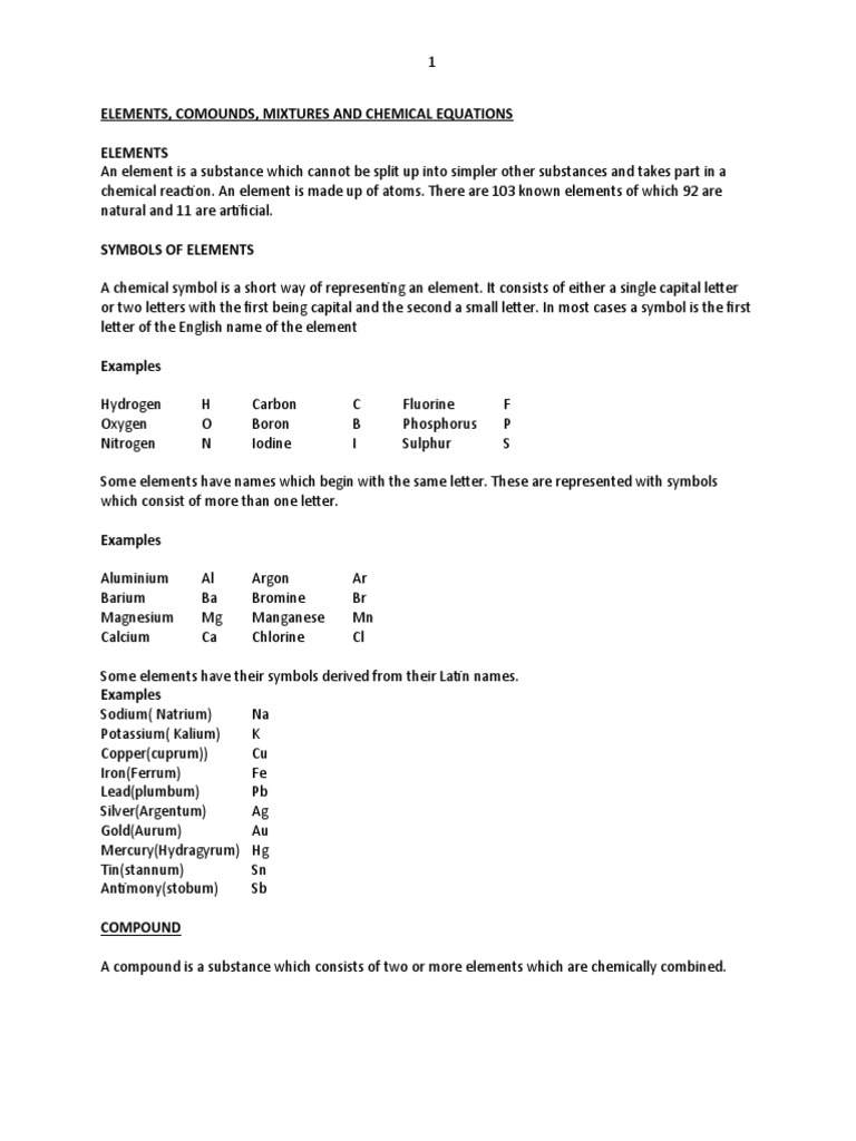 Elements, Compounds and Chemical Equations | Download Free PDF | Oxide ...