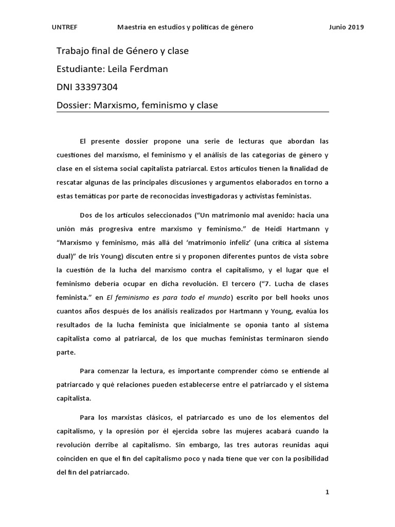 Trabajo Final. Dossier | PDF | Patriarcado | Mujer