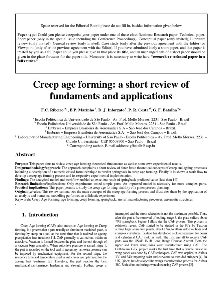 Creep Age Forming: Fundamentals & Applications | PDF | Creep ...