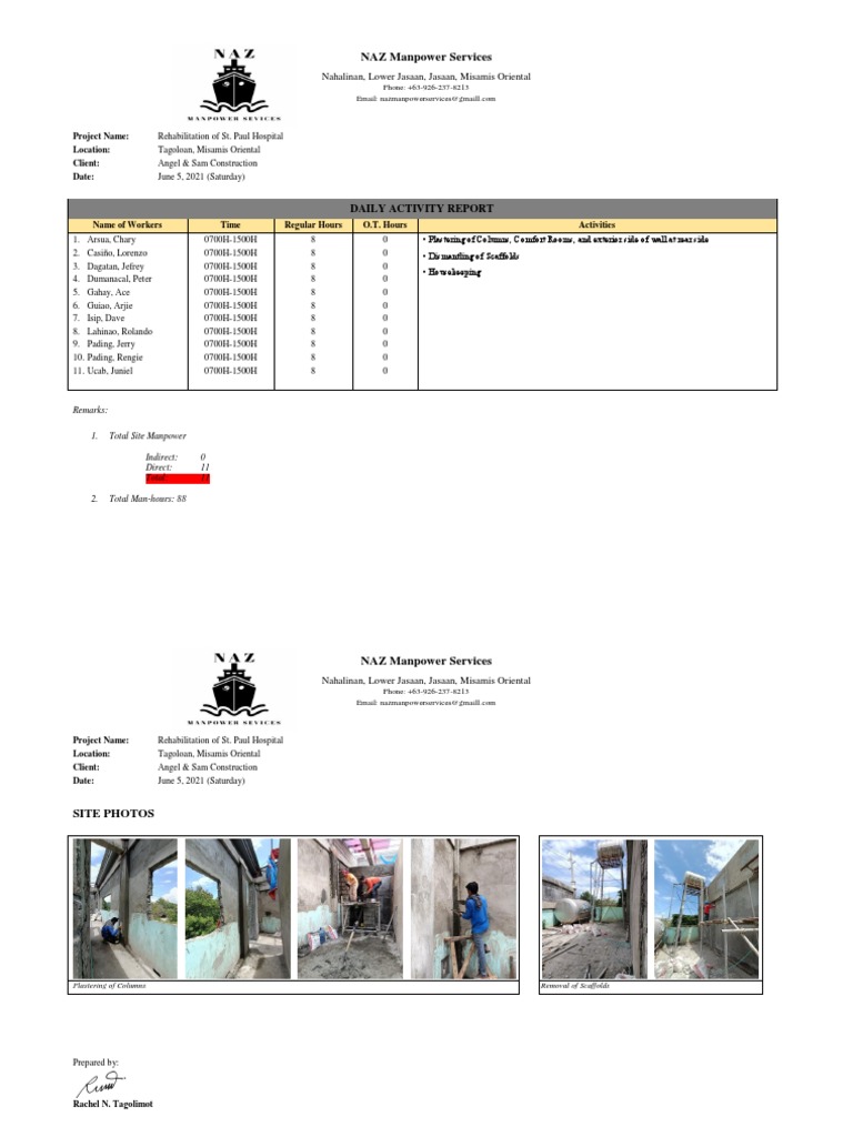 Construction Daily Activity Report Sample | PDF | Nature