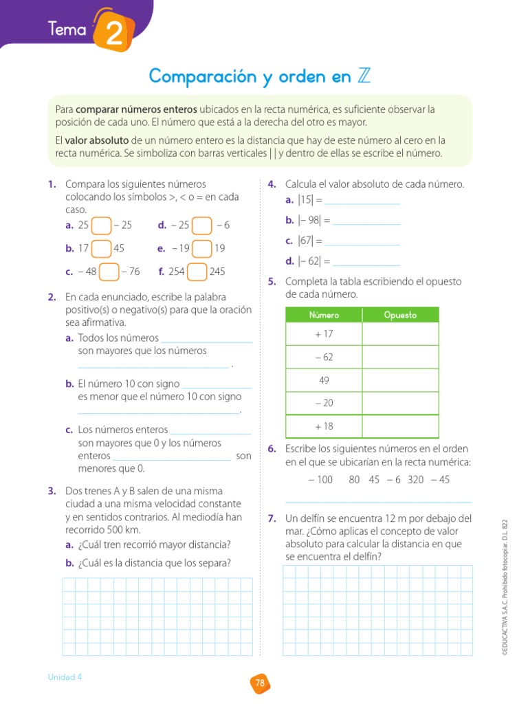 6to Comparacion y Orden en Z | PDF | Entero | Matemática Elemental