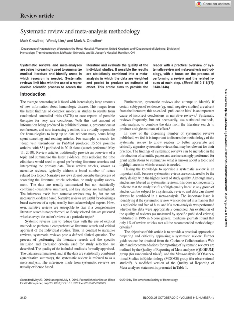 Systematic Review and Meta-Analysis Methodology | PDF | Meta Analysis ...
