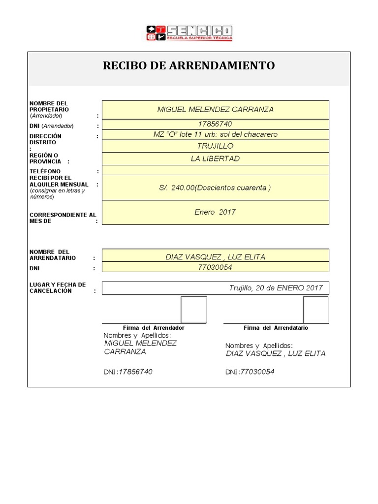 Recibo de Alquiler | PDF | Alquiler | Derecho inmobiliario