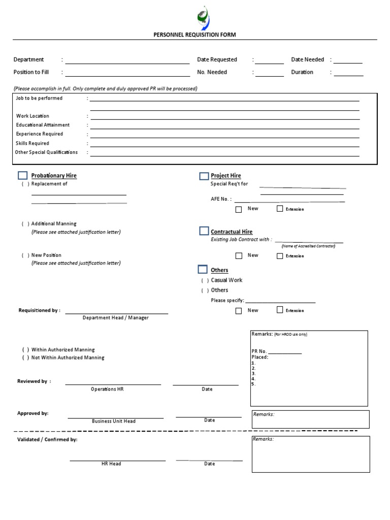 Personnel Requisition Form | PDF | Business