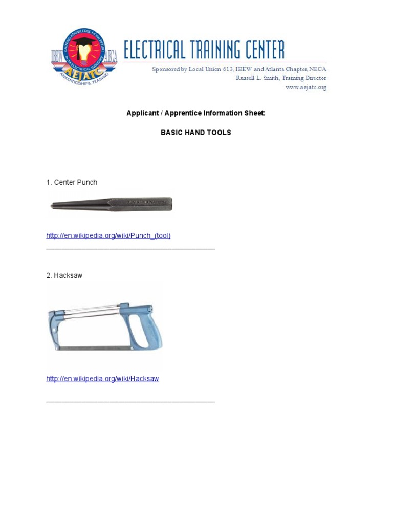 Information Sheet BASIC HAND TOOLS Rev 3 - 10 - 2017 | PDF