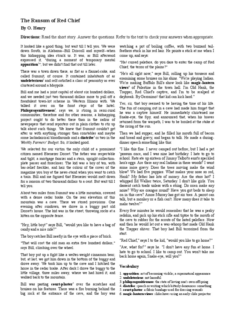 Ransom of Red Chief Summary and Q&A | PDF