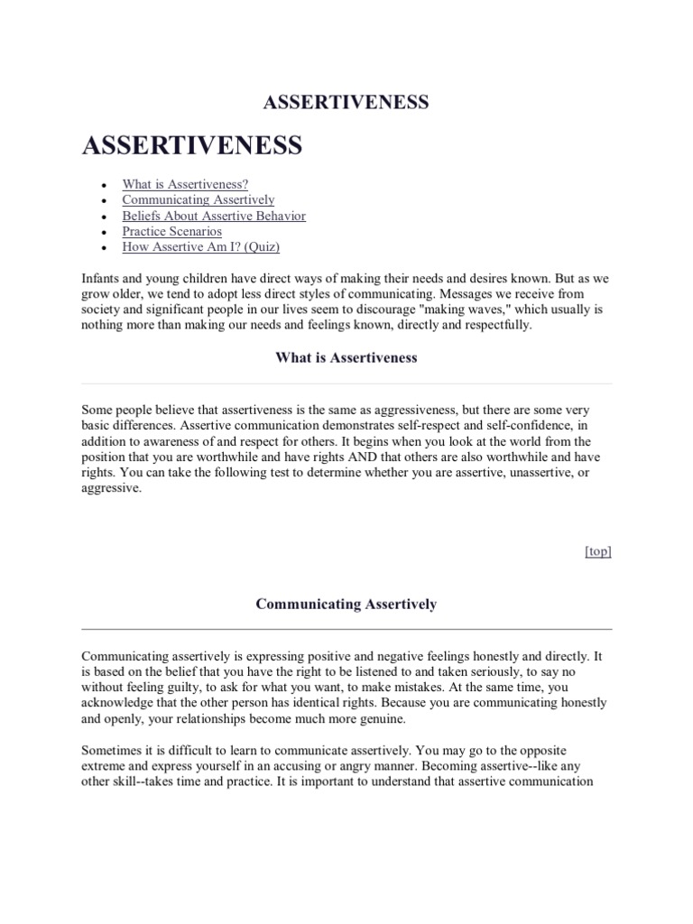 What Is Assertiveness? Nicating Assertively Àeliefs Ab T Assertive Àehavi R Ractice Scenari S ...
