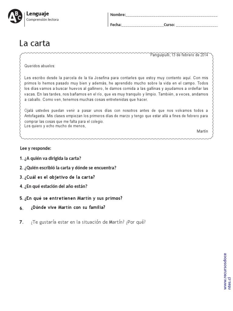 Comprensión Lectora - La Carta | PDF