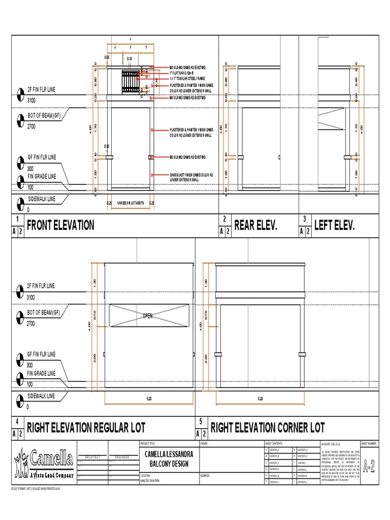 Front Elevation Rear Elev. Left Elev.: 2F Fin FLR Line 3100 Bot of Beam (GF) 2700 | PDF ...