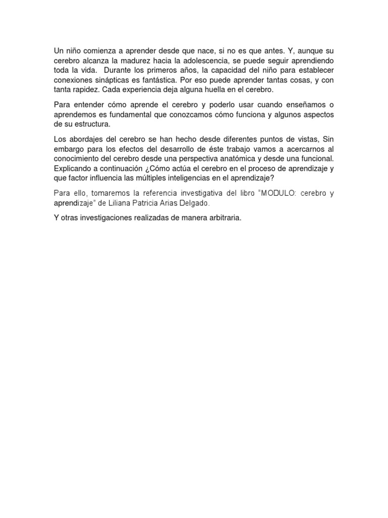 El Cerebro Y El Aprendizaje Pdf Cerebro Inteligencia
