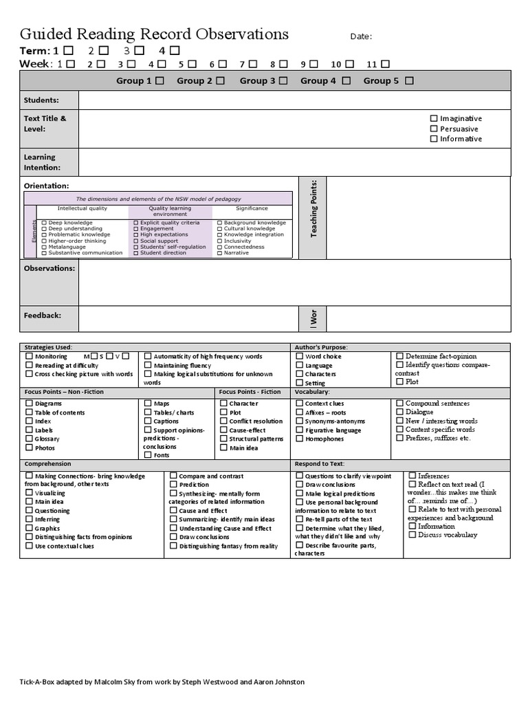 Guided Reading Monitoring Sheet-M SKY | PDF | Reading Comprehension ...