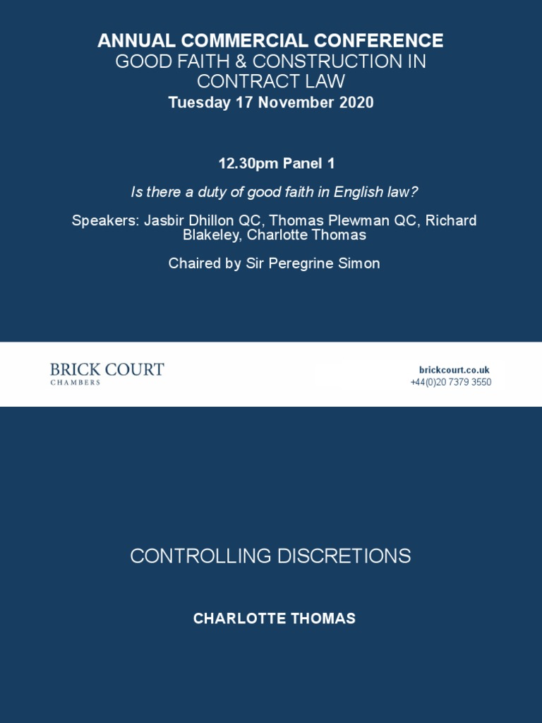 Good Faith & Construction in Contract Law: Annual Commercial Conference ...
