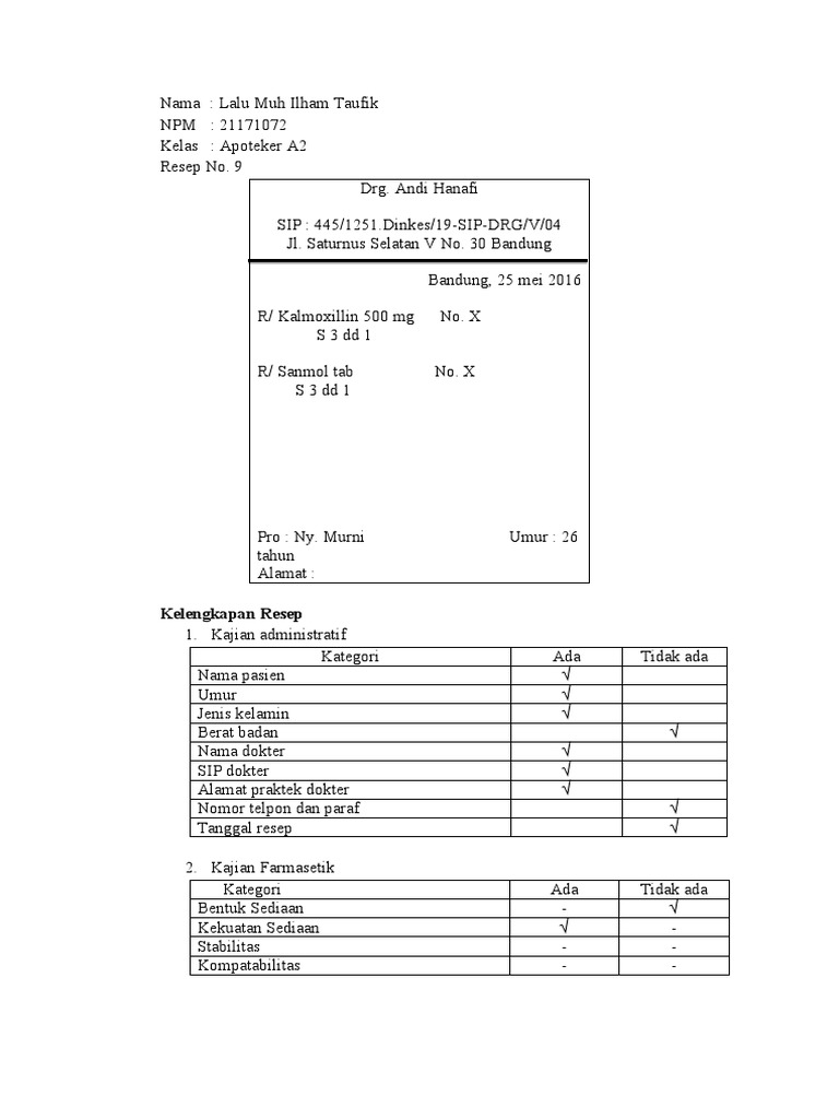 Contoh Resep Obat dan Pengkajian Klinik | PDF