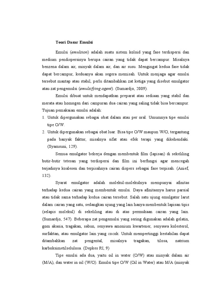 Teori Emulsi dan Krim dalam Farmasi | PDF | Memasak, Makanan, & Anggur ...