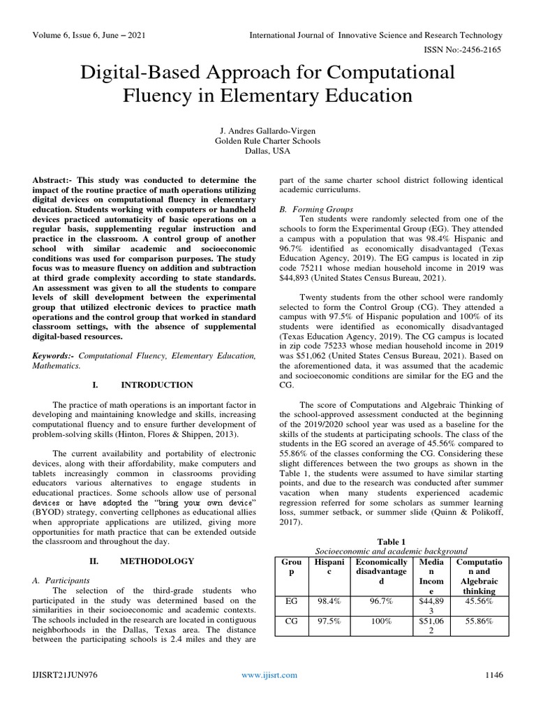 Digital-Based Approach For Computational Fluency in Elementary ...
