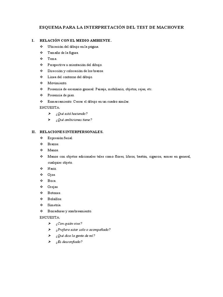 Esquema para La Interpretación Del Test de Machover | PDF