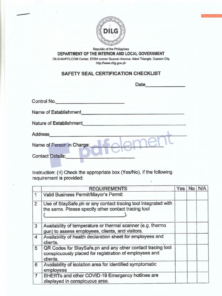 Safety Seal Checklist | PDF