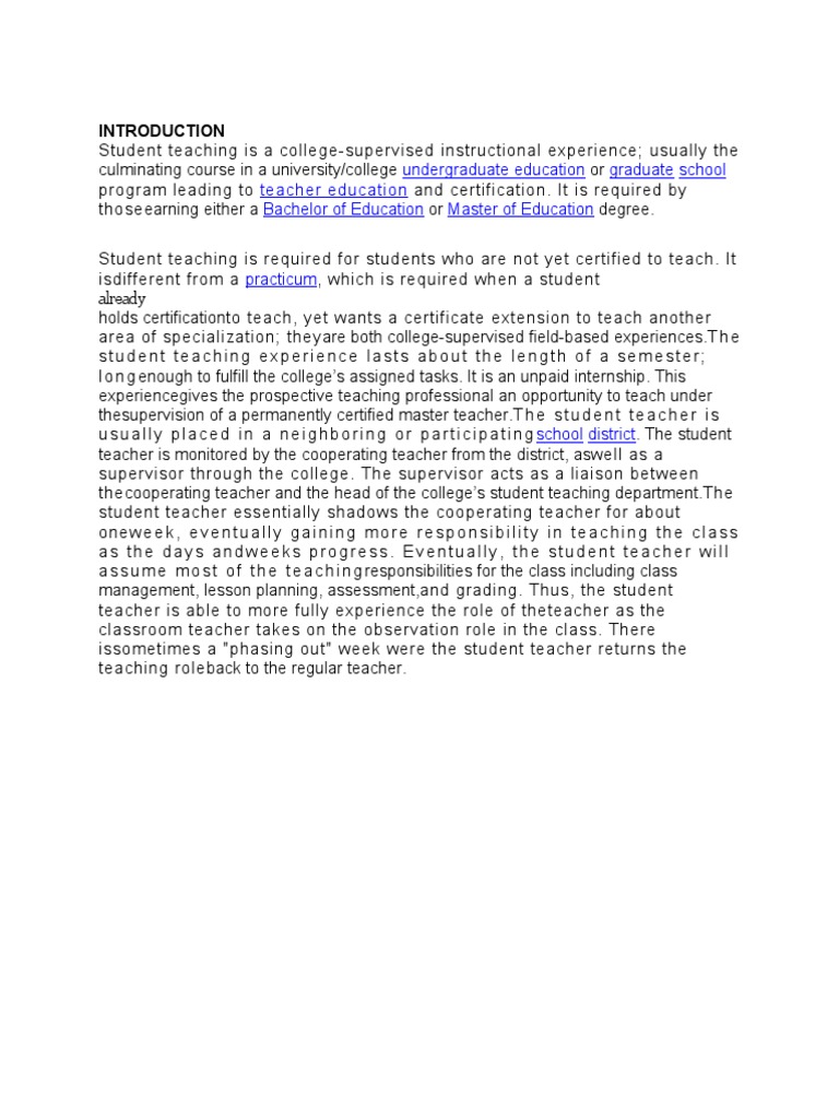 Student Teaching Experience | PDF