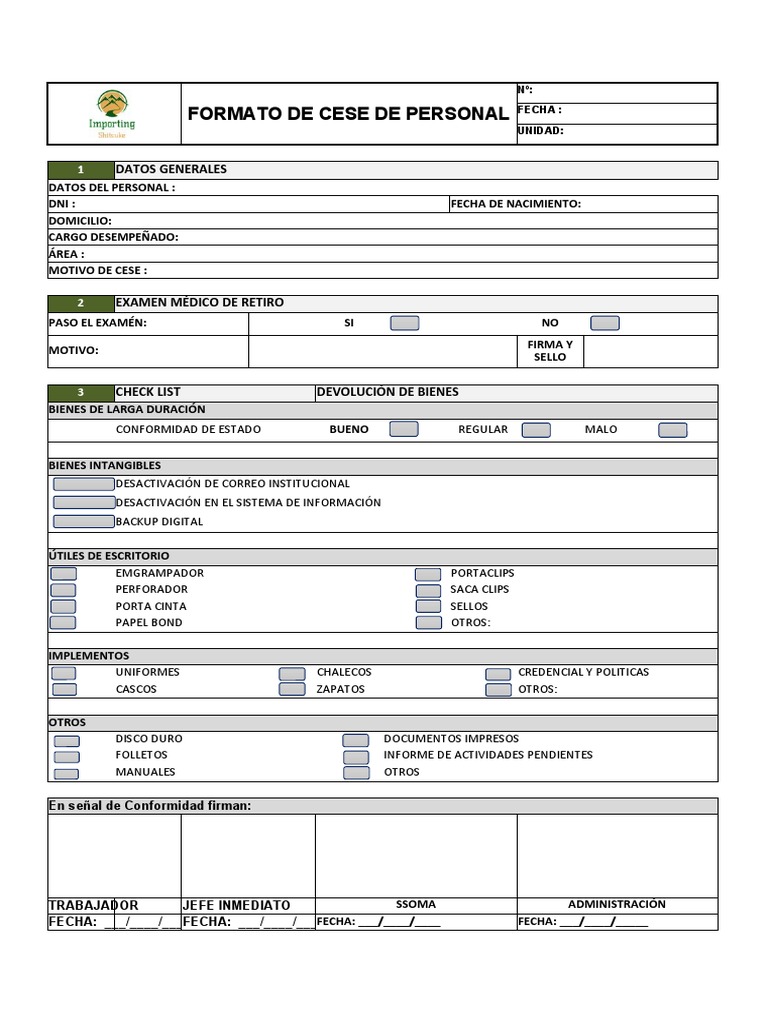 Formato de Cese de Personal | PDF