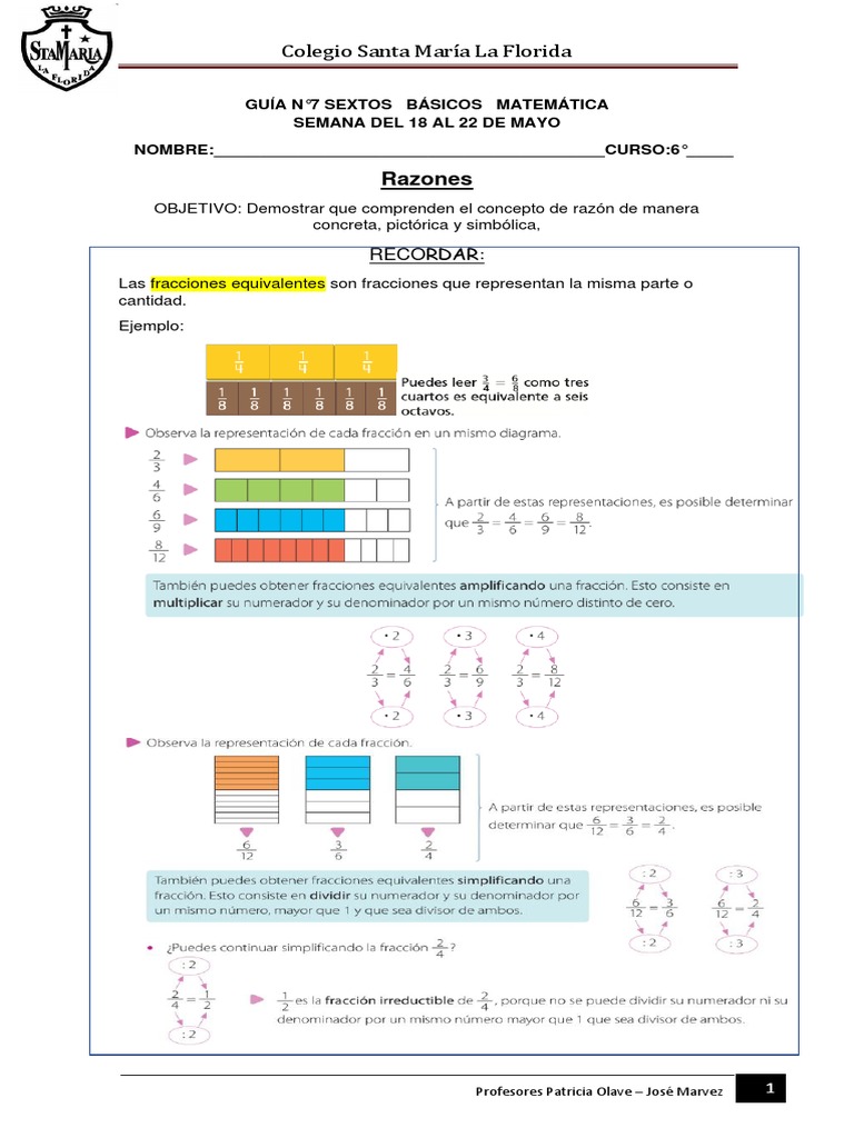 Guía de Matemáticas: Razones para Sextos | PDF | Enseñanza de ...