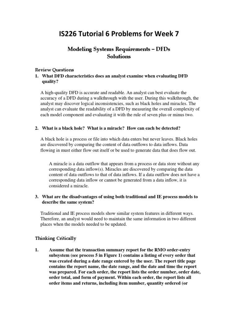 Is226 Tutorial 6 Problems For Week 7: Modeling Systems Requirements ...